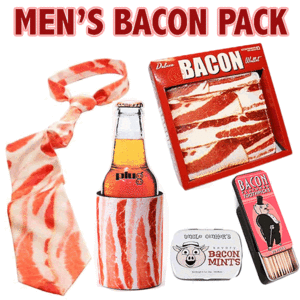 Men's Bacon Sampler Gift Pack (5pc Set) - Bacon Tie, Wallet, Cozy ...