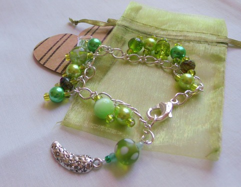 Pickle Charm Bracelet - Handmade Silver Pickle Charm Green Pearls ...
