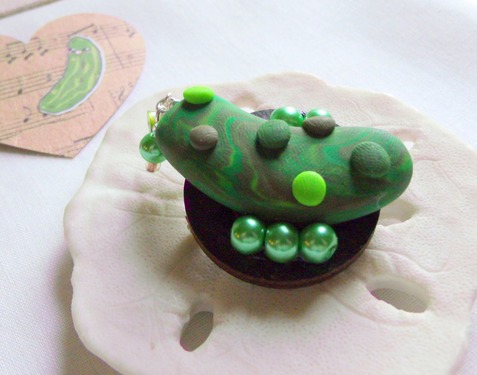 Pickle Brooch - Handmade Green Polymer Clay Pickle Pin